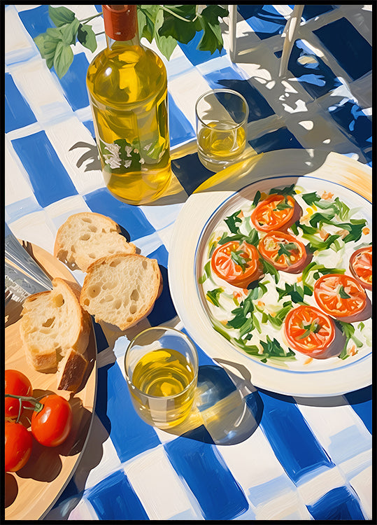 Caprese Lunch op Blauwe Tegels, Mediterrane Eten Poster | Posterbox