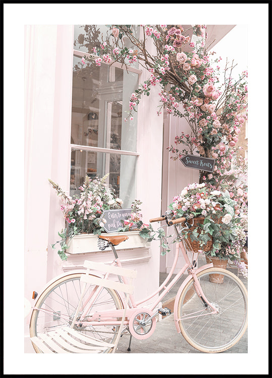 Roze fiets met bloemenposter | Posterbox